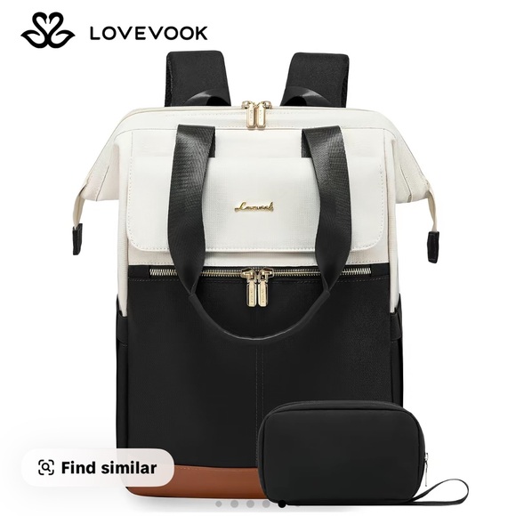 Lovevook | Bags | Lovevook Black Cream Brown Backpack Elegant Travel ...